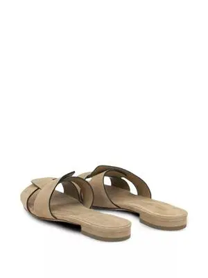 SERGIO LEVANTESI Aria Crossover-strap Suede Slides - Neutrals