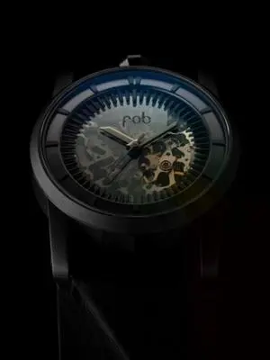 FOB PARIS Automatic Matte Leather Strap Watch - Black