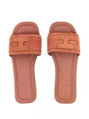 Hogan H685 Suede Flat Sandals - Orange