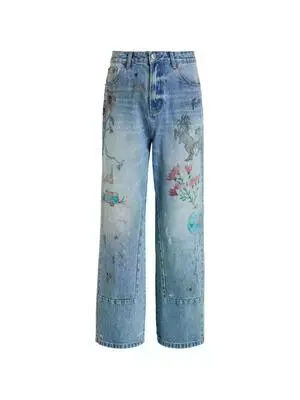 FOUND Graphic-print Panelled Jeans
