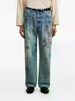 FOUND Graphic-print Panelled Jeans
