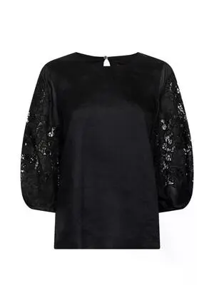 Max Mara Broderie-anglaise Macramé-sleeve Blouse - Black