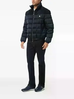 BILLIONAIRE Quilted Suede-panel Puffer Jacket - Blue