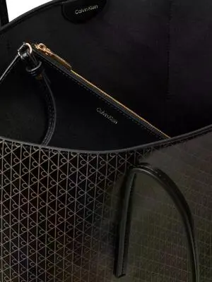 Calvin Klein Monogram-pattern Tote Bag With Logo Plaque - Black