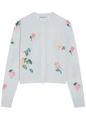 Bernadette Clemence Floral Wool-blend Cardigan - Blue