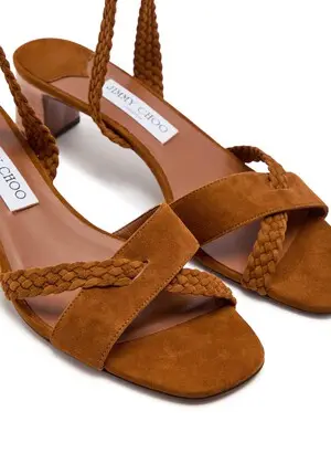 JIMMY CHOO Rori 45 Braided Suede Sandals - Tan