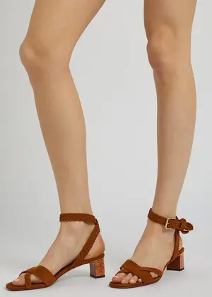 JIMMY CHOO Rori 45 Braided Suede Sandals - Tan