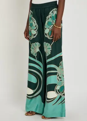 La DoubleJ Printed Silk-twill Palazzo Trousers - Black