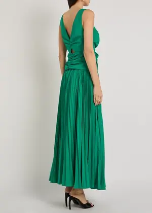 Simkhai Vivianne Pleated Woven Midi Dress - Green
