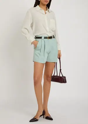 BLAZÉ MILANO Zenith Silk And Linen-blend Shorts - Teal