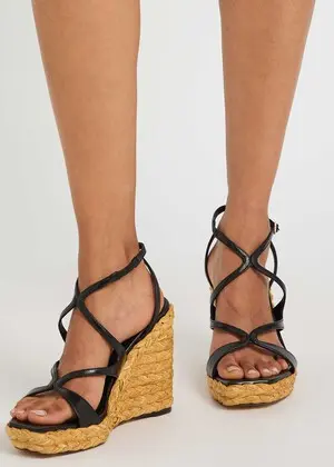 JIMMY CHOO Ayla 110 Leather Espadrille Wedge Sandals