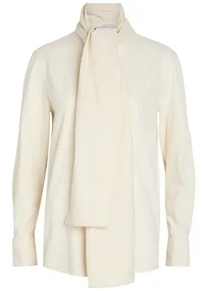 Another Tomorrow Scarf-effect Chambray Blouse - Ecru