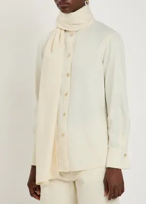 Another Tomorrow Scarf-effect Chambray Blouse - Ecru