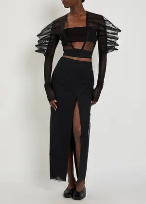 Rick Owens Sliced Tulle Midi Skirt - Black