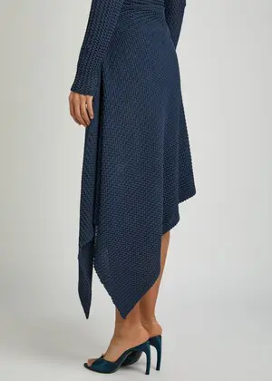 Victoria Beckham Draped Seersucker Fine-knit Midi Skirt