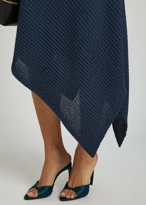 Victoria Beckham Draped Seersucker Fine-knit Midi Skirt