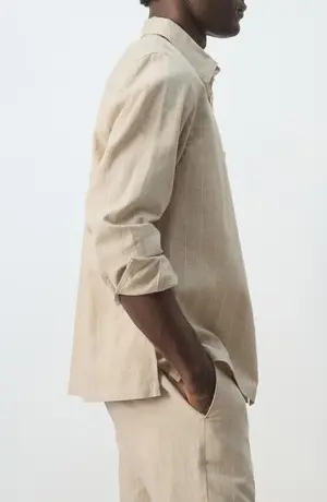 Mango Linen & Cotton Button-up Shirt - Beige