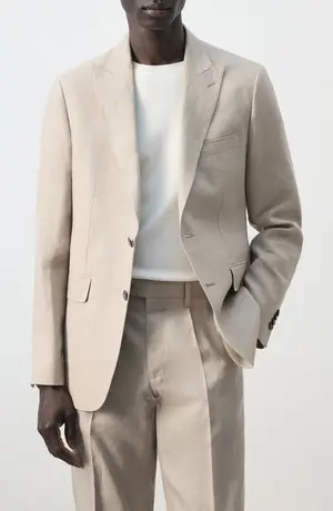 Mango Amalfi Linen Slim Fit Blazer - Beige