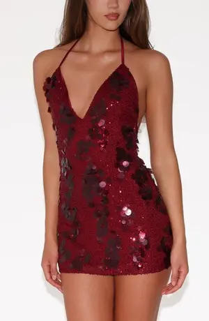 TIGER MIST Sequin & Paillette Halter Neck Minidress - Red