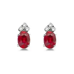 ALLUREZ Oval Stud Earrings - Ruby