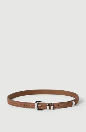 Brunello Cucinelli Skinny Chevron Textured Leather Belt - Hazelnut