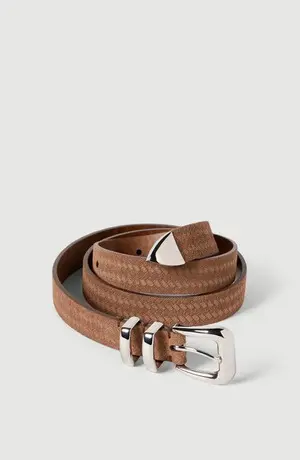Brunello Cucinelli Skinny Chevron Textured Leather Belt