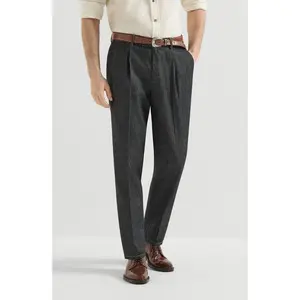 Brunello Cucinelli Pleated No-Fade Denim Trousers Dark Grey