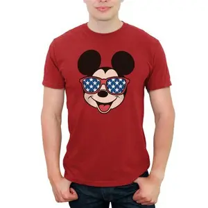 MICKEY & FRIENDS Stars Sunglasses Mickey Face T Shirt - Red