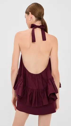 Azeeza Winston Halter Neck Top With Ruffle Trim - Wine