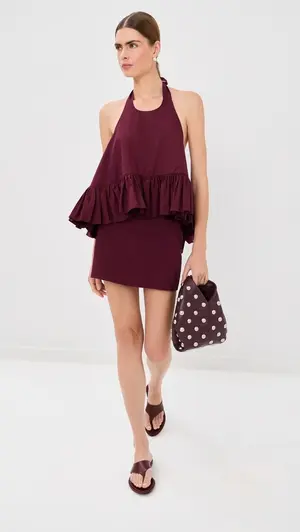 Azeeza Winston Halter Neck Top With Ruffle Trim - Wine