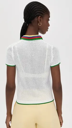 Polo Ralph Lauren Pointelle Knit Polo Shirt With Striped Collar