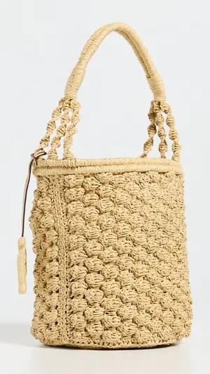 Tory Burch Ella Hand Crochet Popcorn Stitch Bucket Bag - Natural