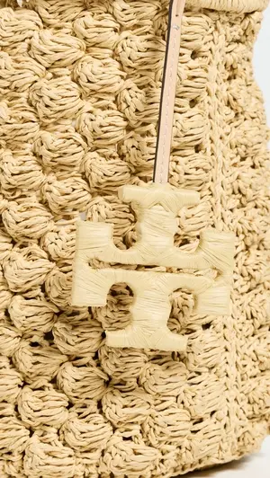Tory Burch Ella Hand Crochet Popcorn Stitch Bucket Bag - Natural