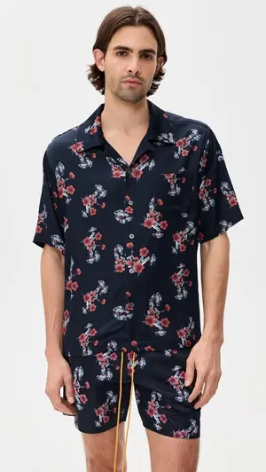 Rhude Turbo Floral Button Down Shirt - Black/red/multi