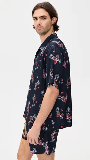 Rhude Turbo Floral Button Down Shirt - Black/red/multi