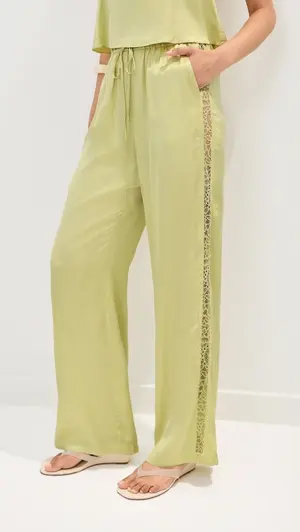 LE BOP Lauren Satin Pants - Honeydew