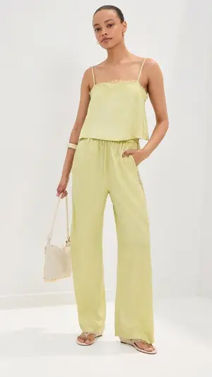 LE BOP Lauren Satin Pants - Honeydew