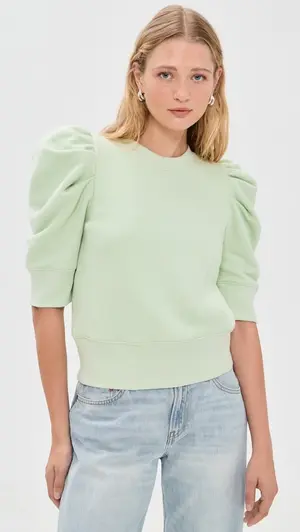 Alice + Olivia Draped Puff Sleeve Top - Light Sage