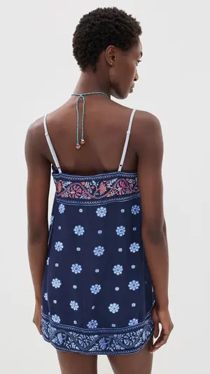 Free People Floral Embroidered Mini Dress - Indigo