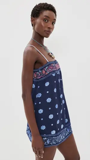 Free People Floral Embroidered Mini Dress - Indigo
