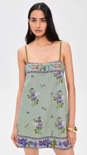 Free People Floral Embroidered Mini Dress - Mint Combo