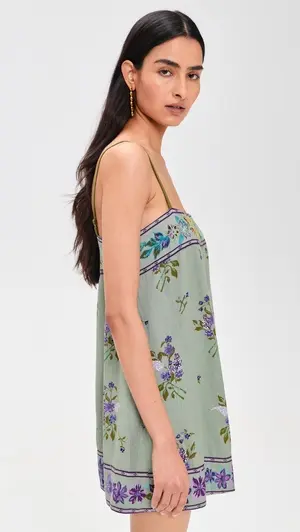 Free People Floral Embroidered Mini Dress - Mint Combo