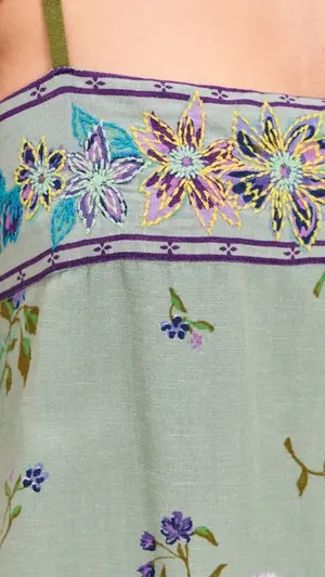 Free People Floral Embroidered Mini Dress - Mint Combo