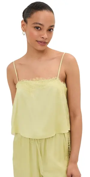 LE BOP Sienna Satin Top With Lace Trim - Honeydew