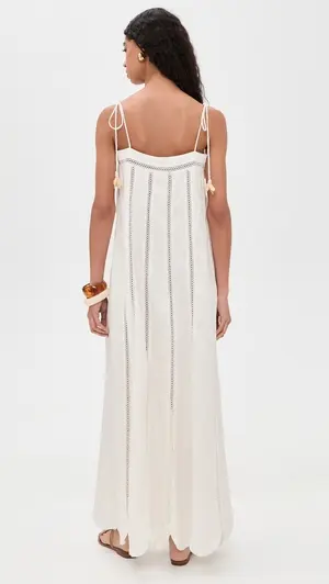 Azulu Nilo Linen Maxi Dress With Lace Trim And Scalloped Hem