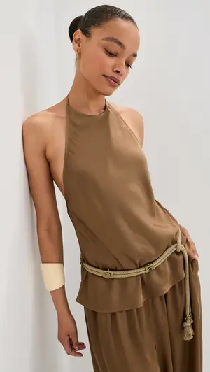 LE BOP Greer Satin Halter Neck Top - Hazelnut