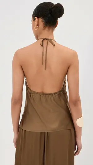 LE BOP Greer Satin Halter Neck Top - Hazelnut