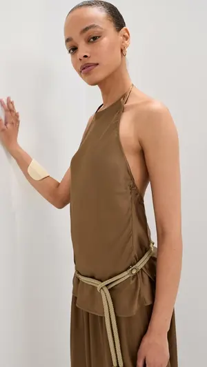 LE BOP Greer Satin Halter Neck Top - Hazelnut