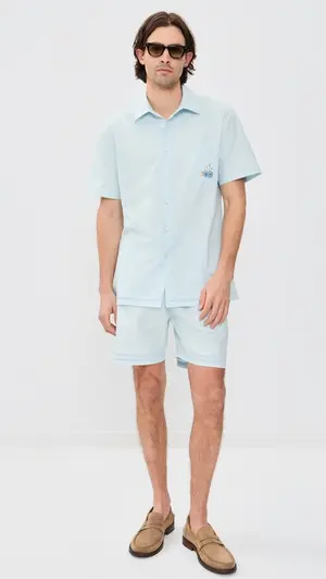 Fanm Mon Embroidered Cotton Shorts - Blue