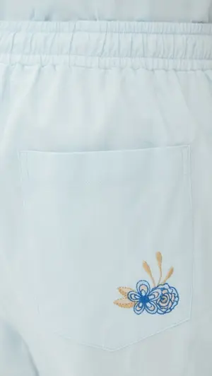 Fanm Mon Embroidered Cotton Shorts - Blue